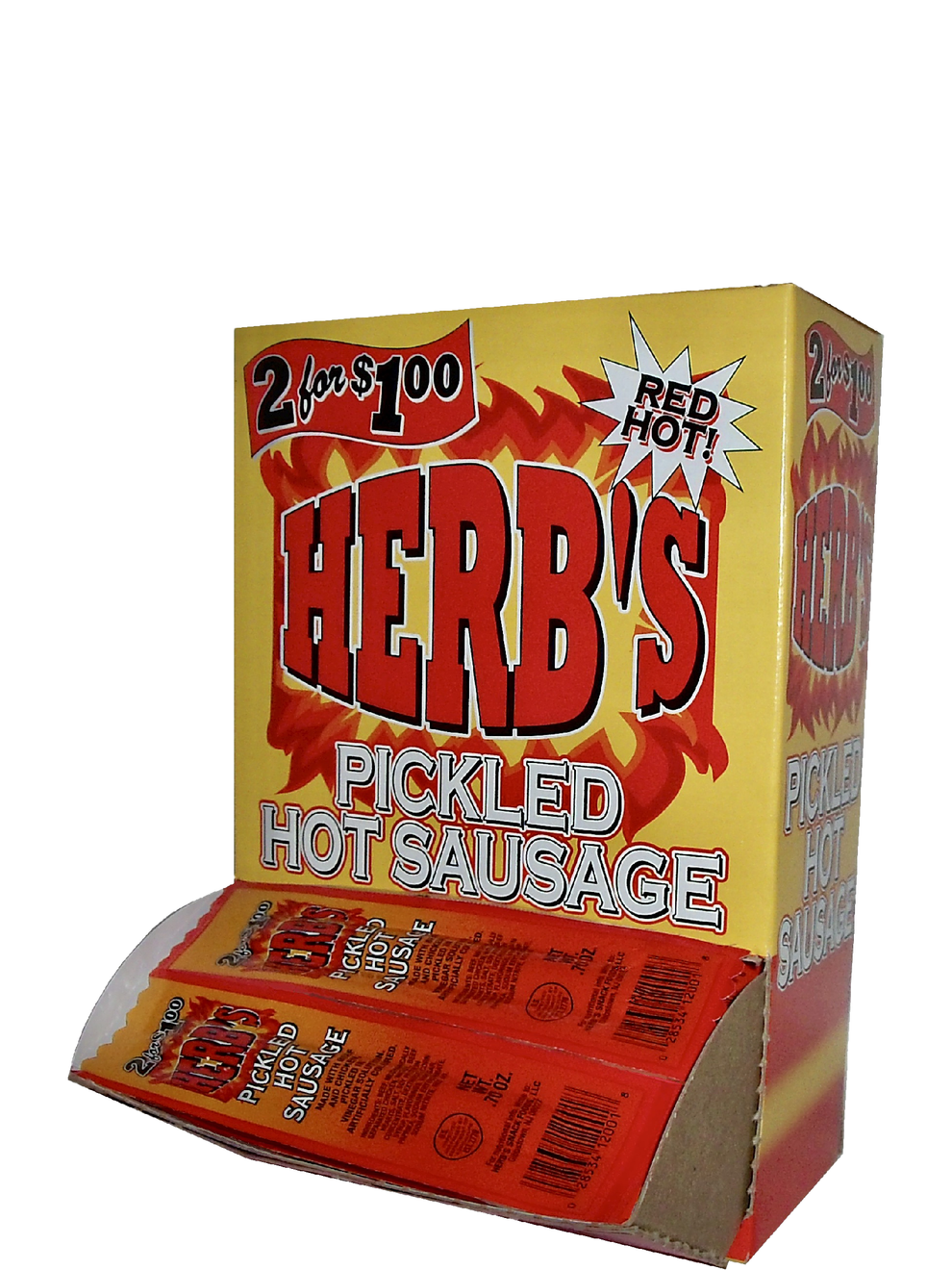 Herb's Red Hot Sausage 50 count box of .7 oz snacks – Amish Country Snacks