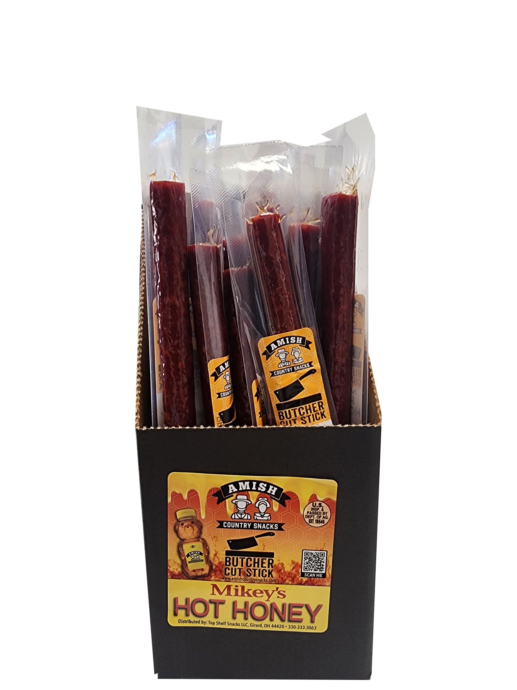 Hot/Honey Butcher Cut Meat Sticks 24ct box – Amish Country Snacks